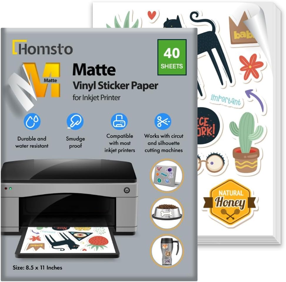 Amazon.com: Vinyl Sticker Paper, Matte Printable Sticker Paper for ...
