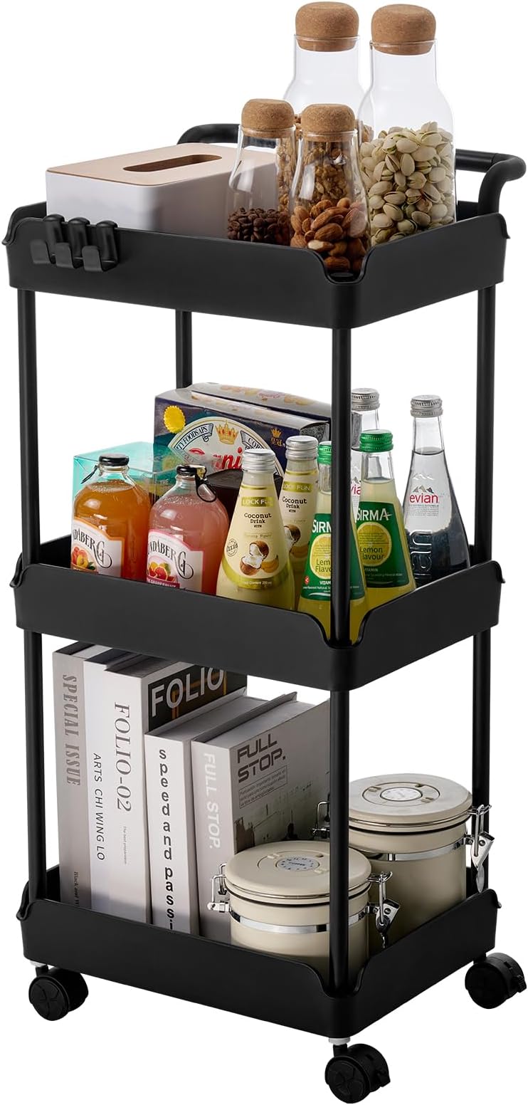 Amazon.com: VEVOR 3-Tier Plastic Rolling Utility Cart with Handle ...