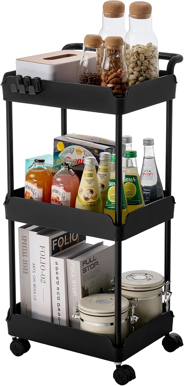 Amazon.com: VEVOR 3-Tier Plastic Rolling Utility Cart with Handle ...