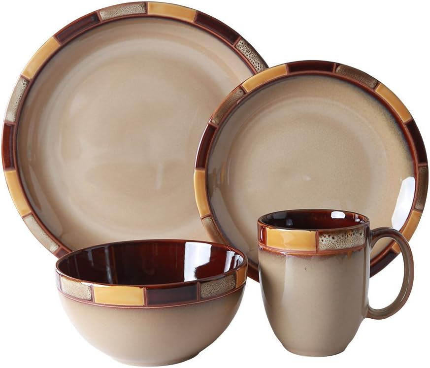 Amazon.com | WhitePeony Mosaic Cream Classic Durable Stoneware 16-Piece ...
