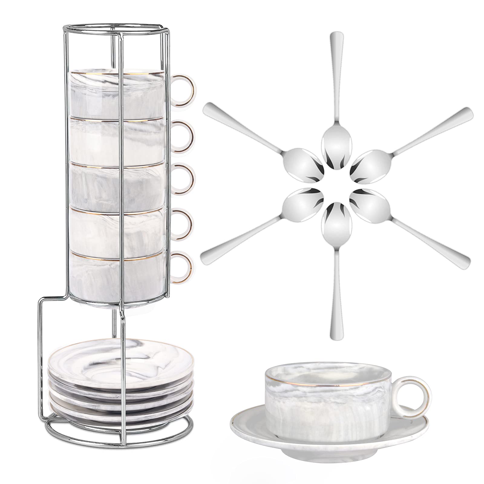 Amazon.com | Sngtmug Espresso Cups Set of 6 with Rack and Spoon Marble ...