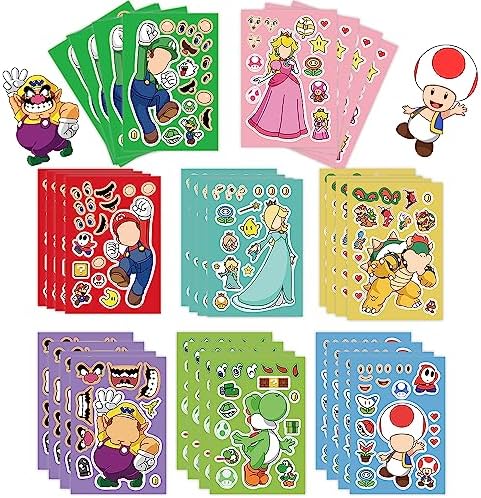 Amazon.com: 36PCS Mario Make a Face Stickers, DIY Mario Party Supplies ...