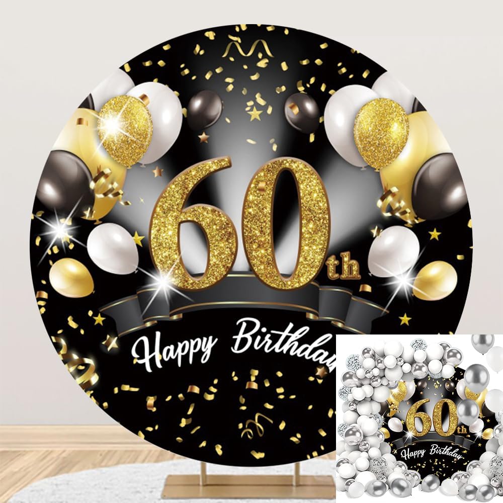Amazon.com : Leyiyi 7.5x7.5ft 60th Happy Birthday Round Backdrop Cover ...