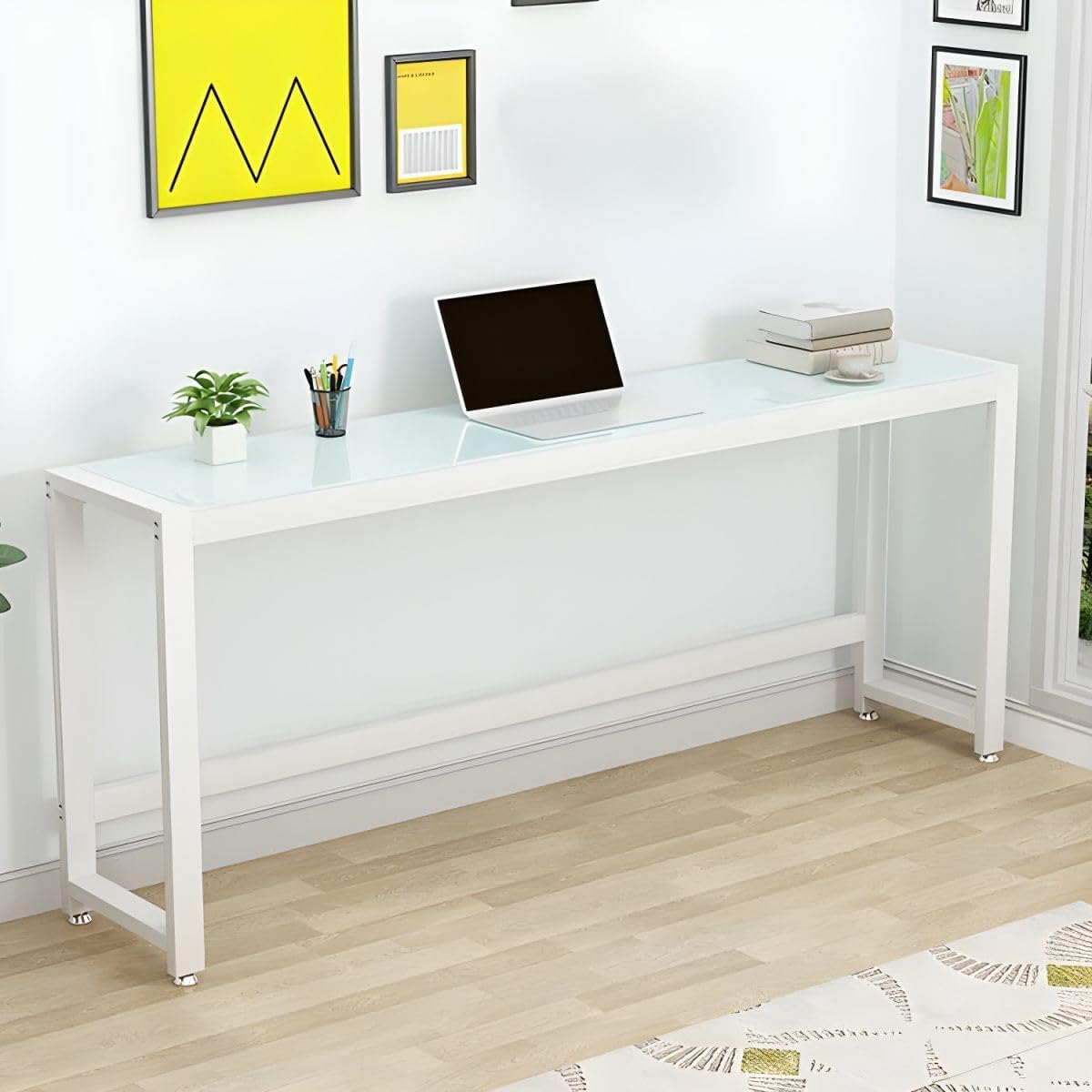 Amazon.com: KWOKING Glass Top Rectangular Writing Desk 29 Inch Tall ...