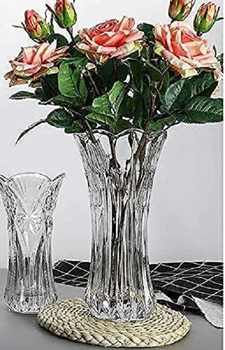 Buy Bold & Wide Glass Flower Pot Crystal Clear Vase for Living / Long ...