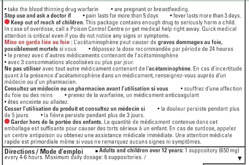 ACET Suppositoire pour la fièvre et la douleur 650 mg – Suppositoires ...