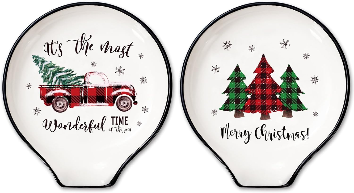 Amazon.com: Whaline 2Pcs Christmas Spoon Rest Red Green Plaid Xmas Tree ...