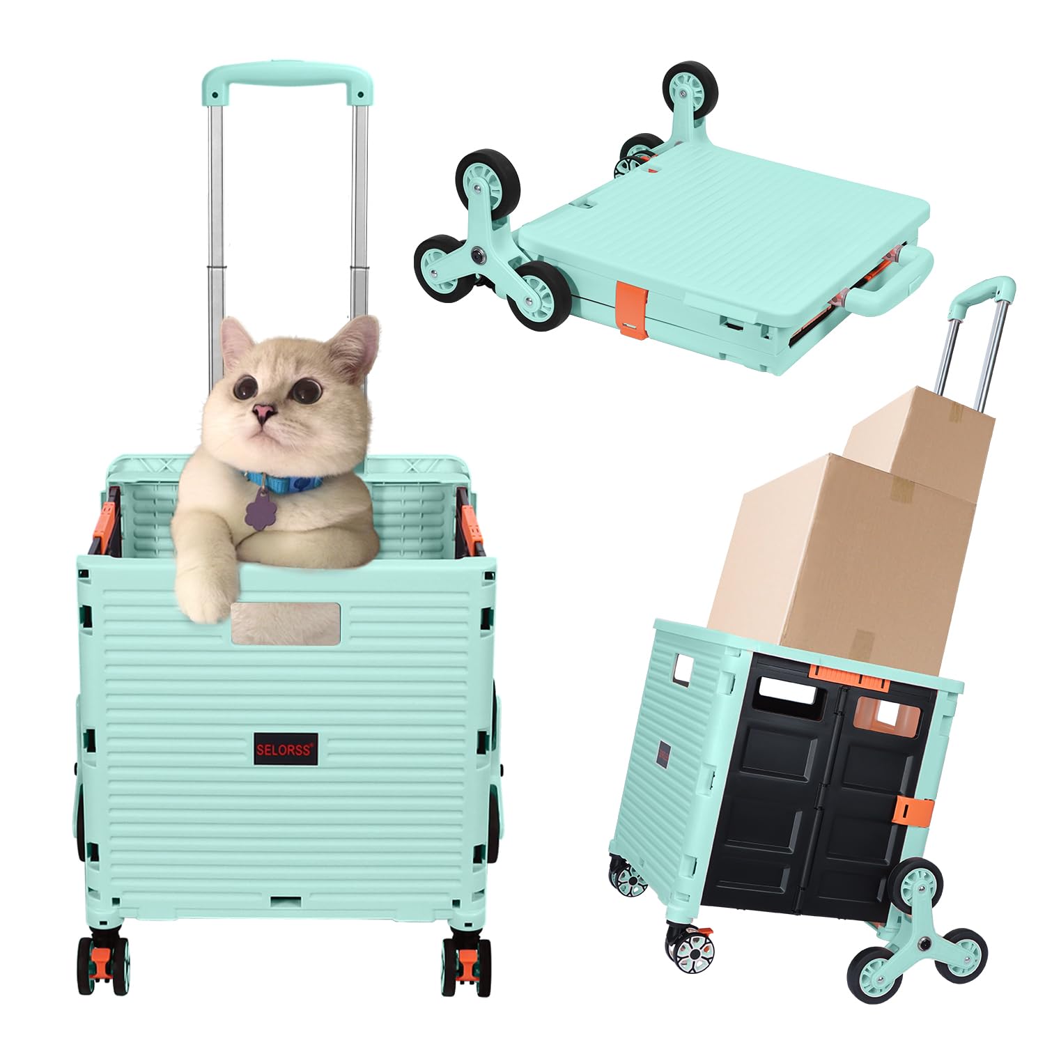 SELORSS Foldable Utility Cart Collapsible Crate Rolling Carts with ...