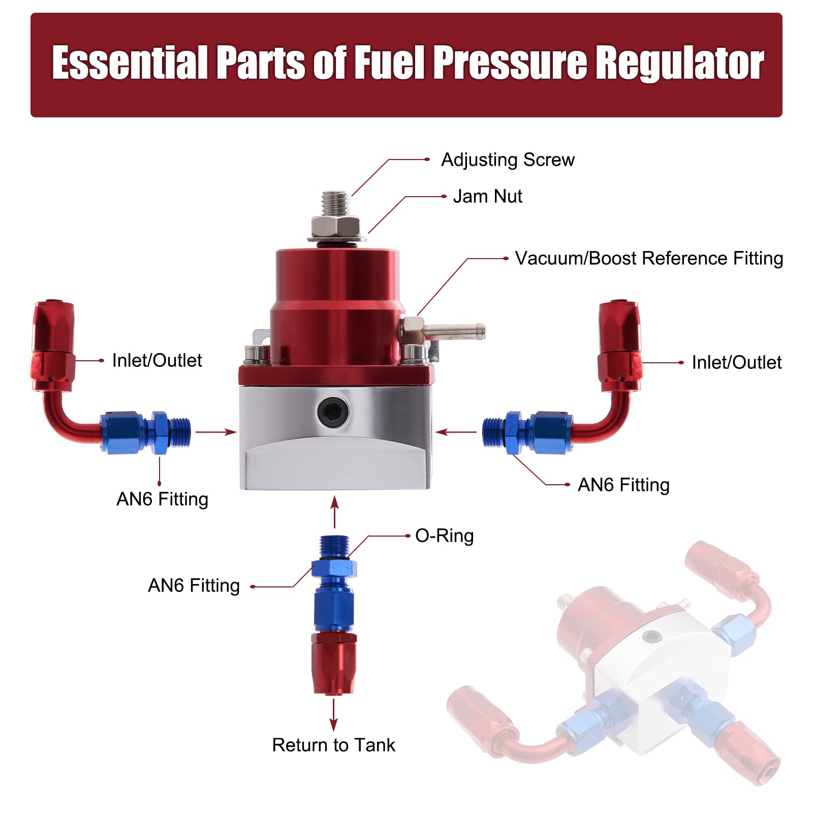 TEMSONE Adjustable Fuel Pressure Regulator Set Universal EFI FPR with ...