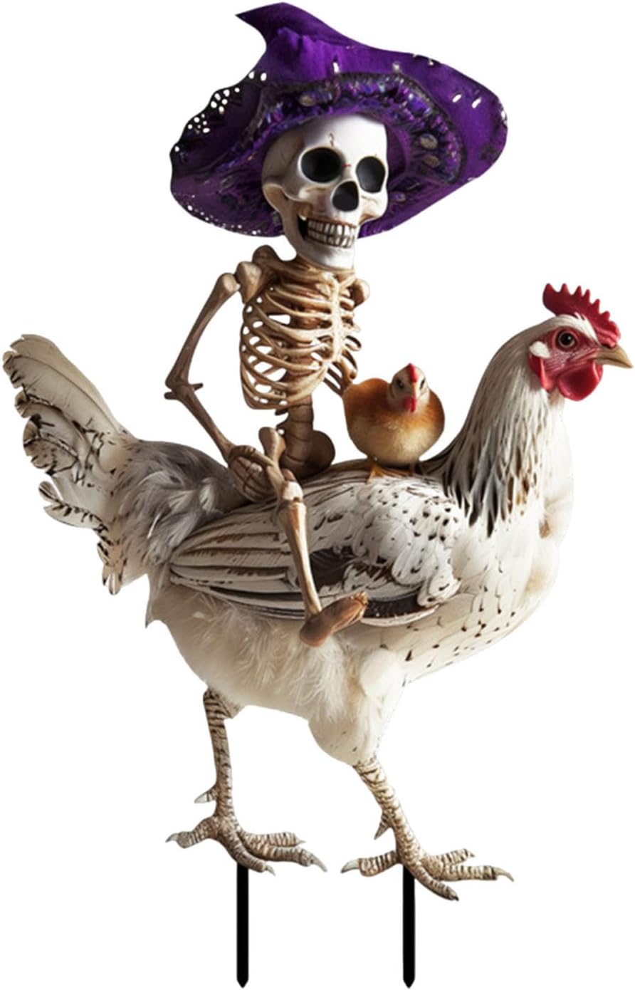 Amazon.com: ichuanyi Chicken Skeleton Halloween Metal Yard Sign ...
