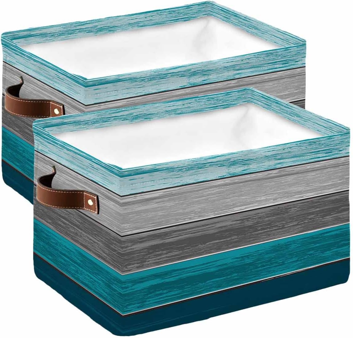 Amazon.com - Teal Wood Board Grey Gradient Stripes Storage Bins with ...