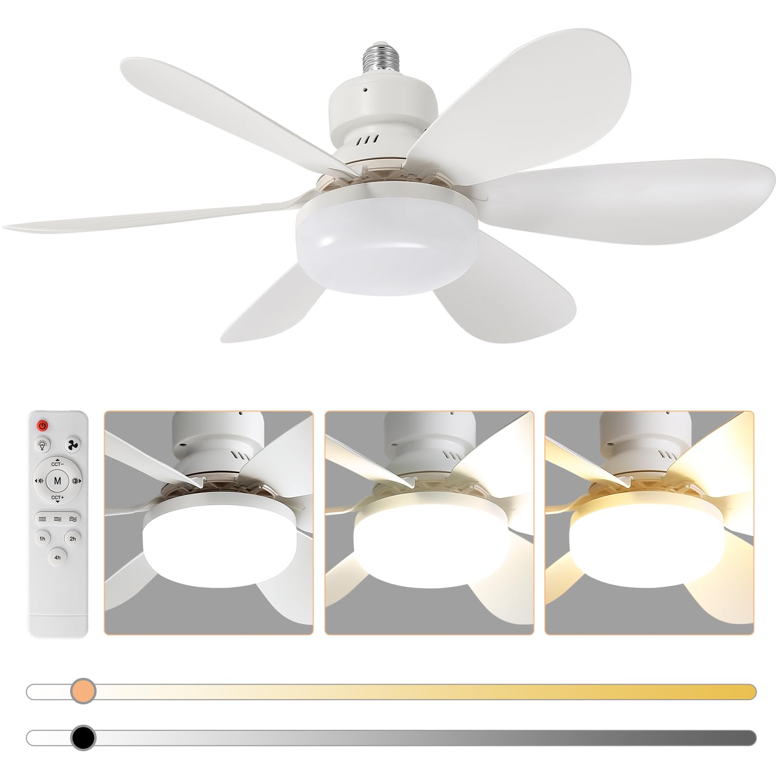 Small Socket Fan Light, Dimmable Screw in Fan and Light Combo, Ceiling ...