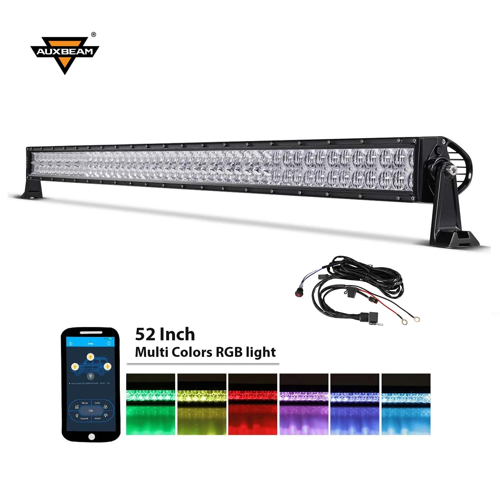 Buy Auxbeam 52" 300W LED Light Bar 5D RGB Light Bar LED Offroad Color ...
