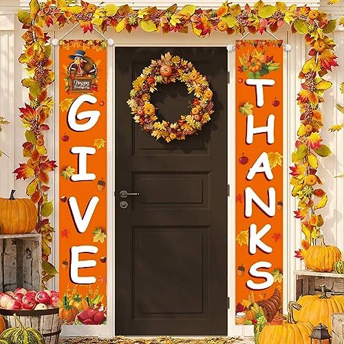 Amazon.com: GIVE THANKS Hanging Banner Porch Sign Autumn Pumpkin Maple ...