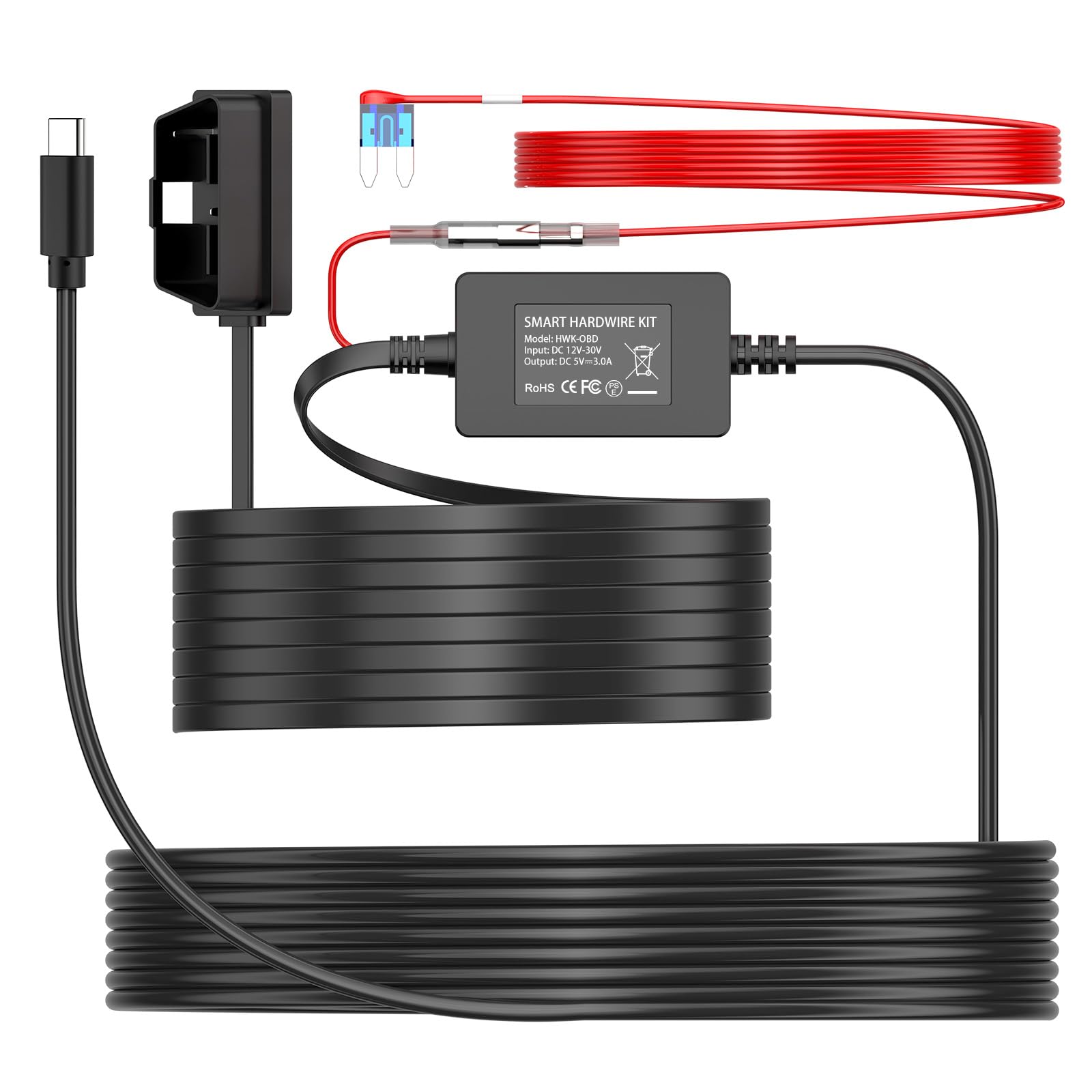 Amazon.com: Dash Cam Acc Hardwire Kit, 24H Parking Mode Monitoring, OBD ...