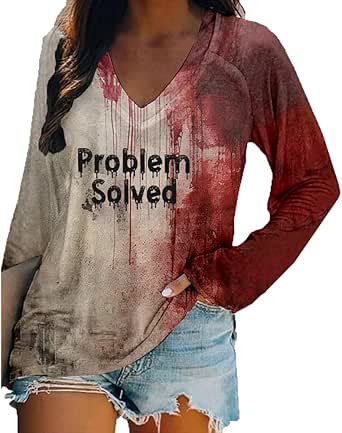 Bloody Problem Solved Halloween Print T-Shirt Bloody Shirt Halloween ...