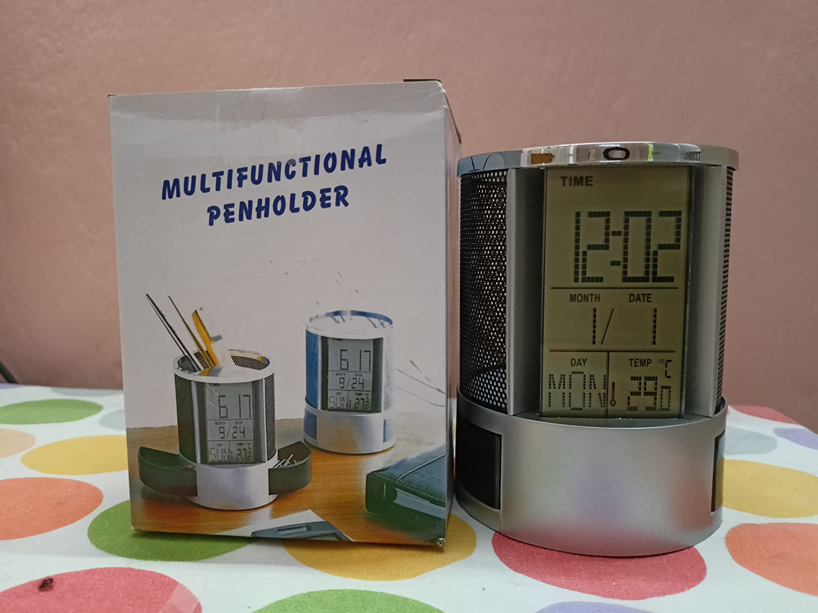 SONIQE Push Button 2 Drawer Pen Pencil Holder Stand with Digital Alarm ...