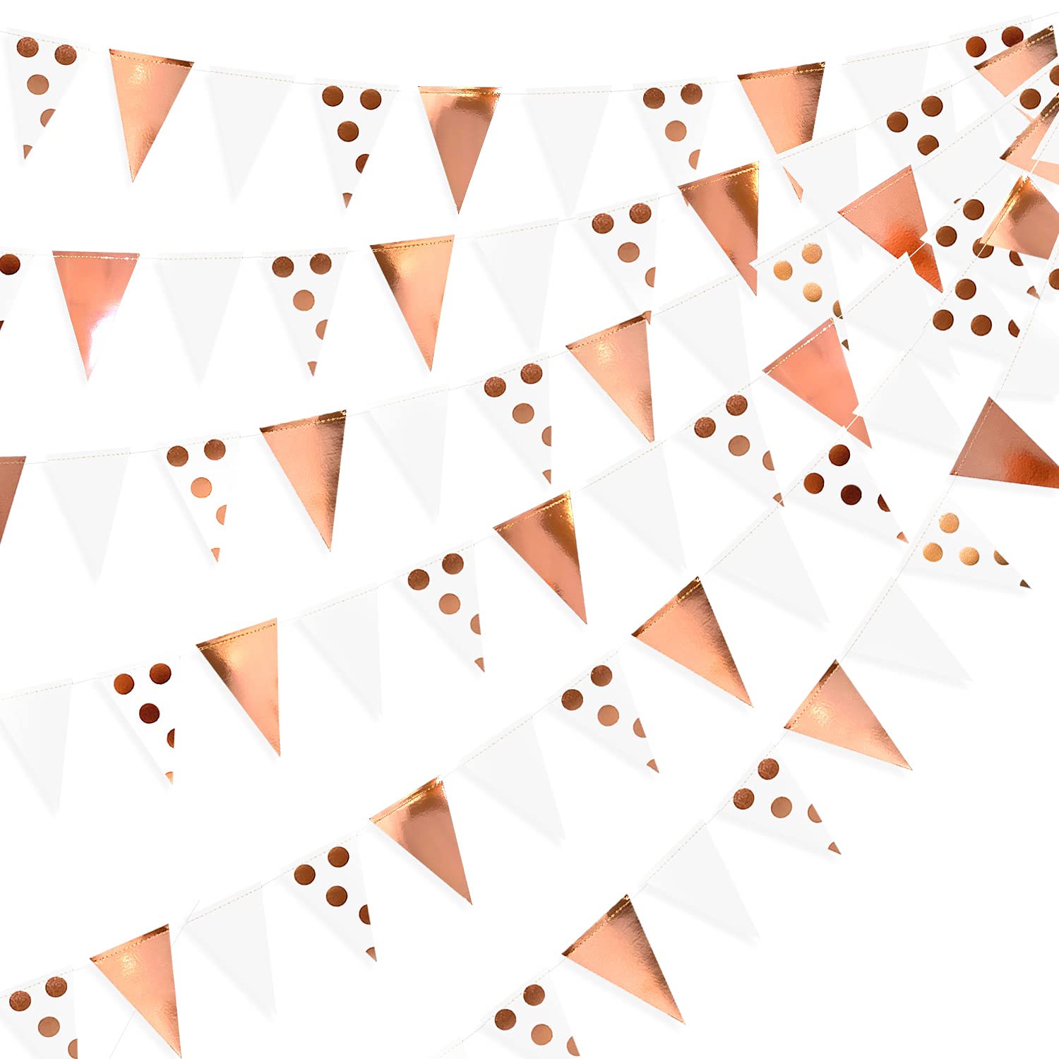 30Ft Rose Gold Bunting Banner Foil Polka Dot Pennant Banner Paper ...