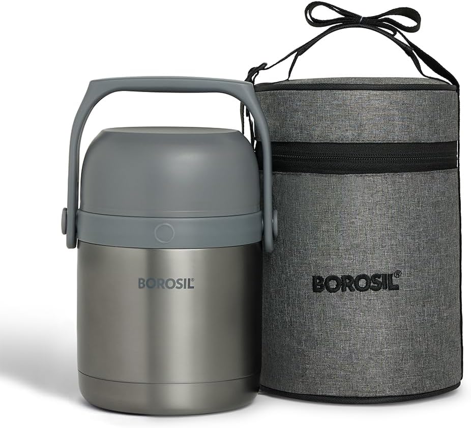 Buy Borosil Hot-N-Fresh Prime Stainless Steel Insulated Lunch Box, Keeps Food Warm Upto 8 Hours ...