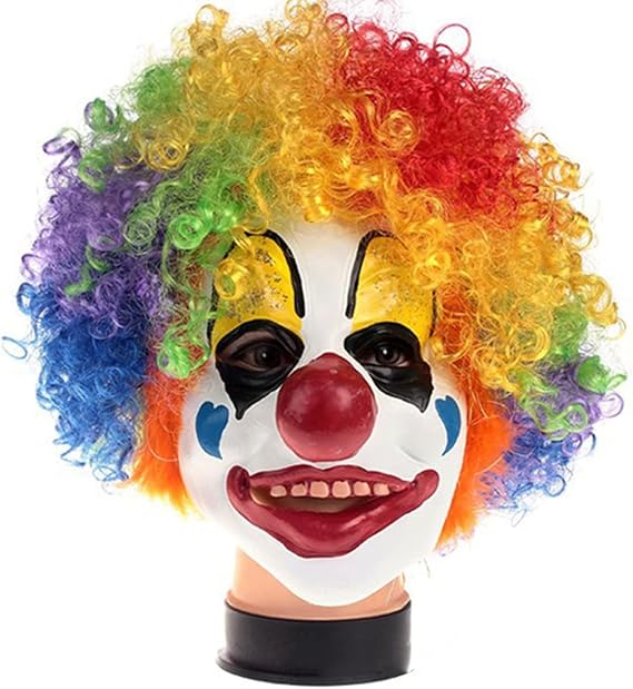 Amazon.com: Latex Clown Mask with Colorful Hair Red Nose Clown Mask ...