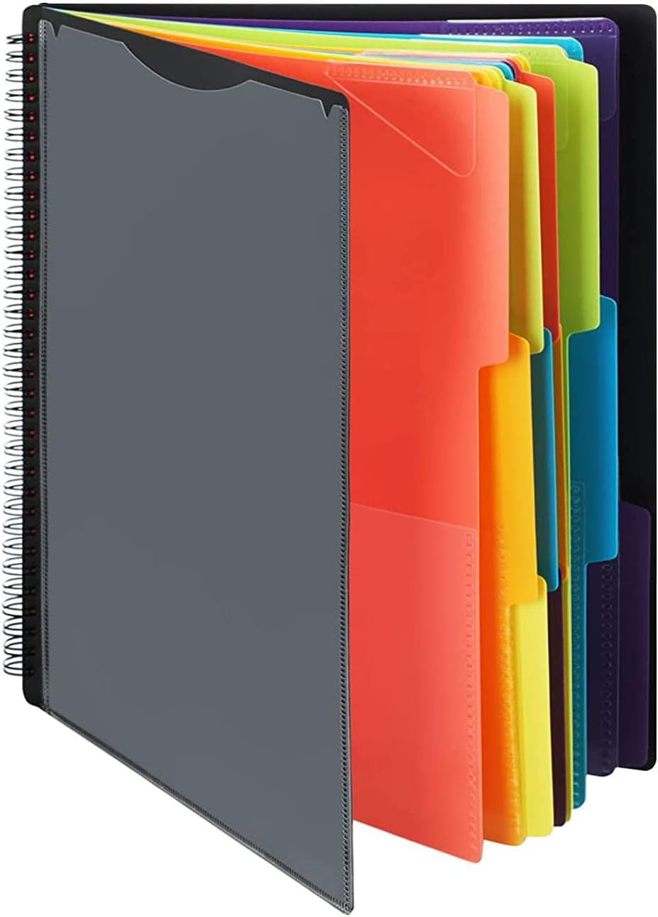 24 Pocket Poly Project Organizer with 12 Dividers Spiral Project Folder ...