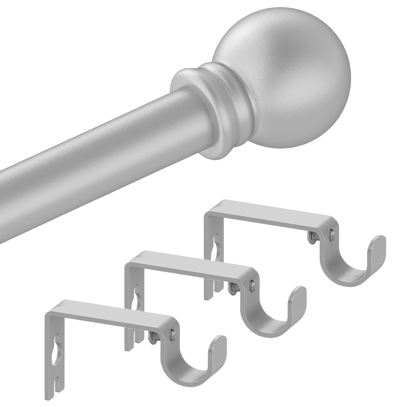 Amazon.com: Authandis Silver Curtain Rods for Bedroom with Brackets,5/8 ...