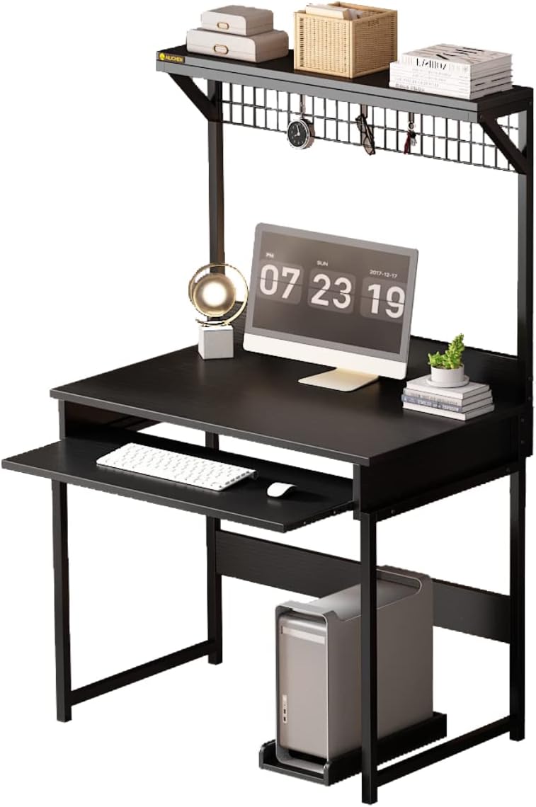 Amazon.com: KWOKING Credenza Desk with Hutch & Exterior Shelving for ...