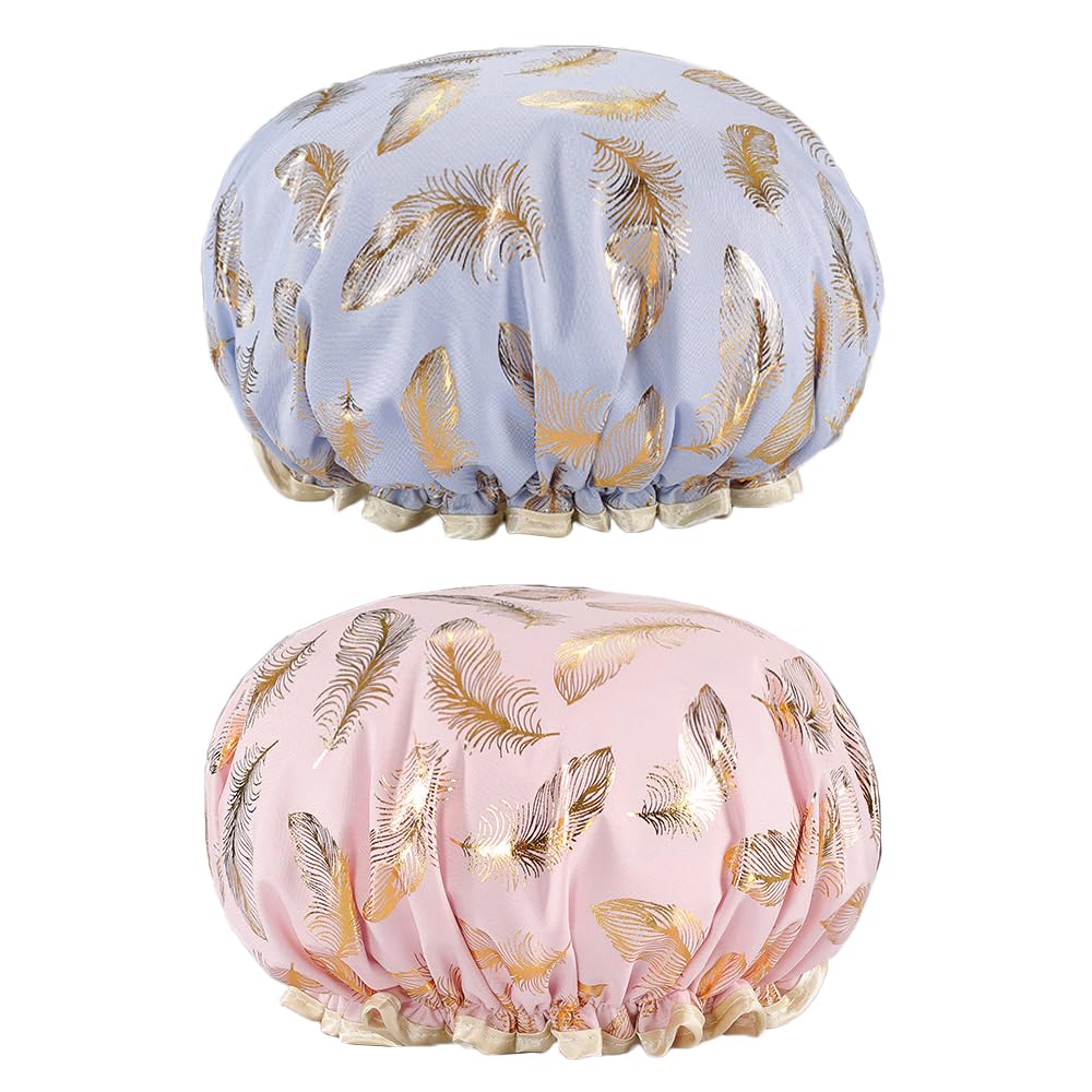 Belegao 2pcs Bath Caps with Elastic Band - Double Layers Shower Cap ...