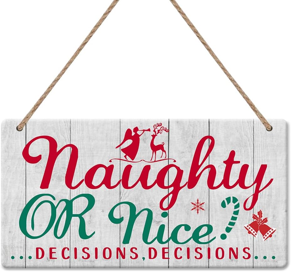 Amazon.com: Christmas Wood Hanging Naughty or Nice Decisions Funny ...