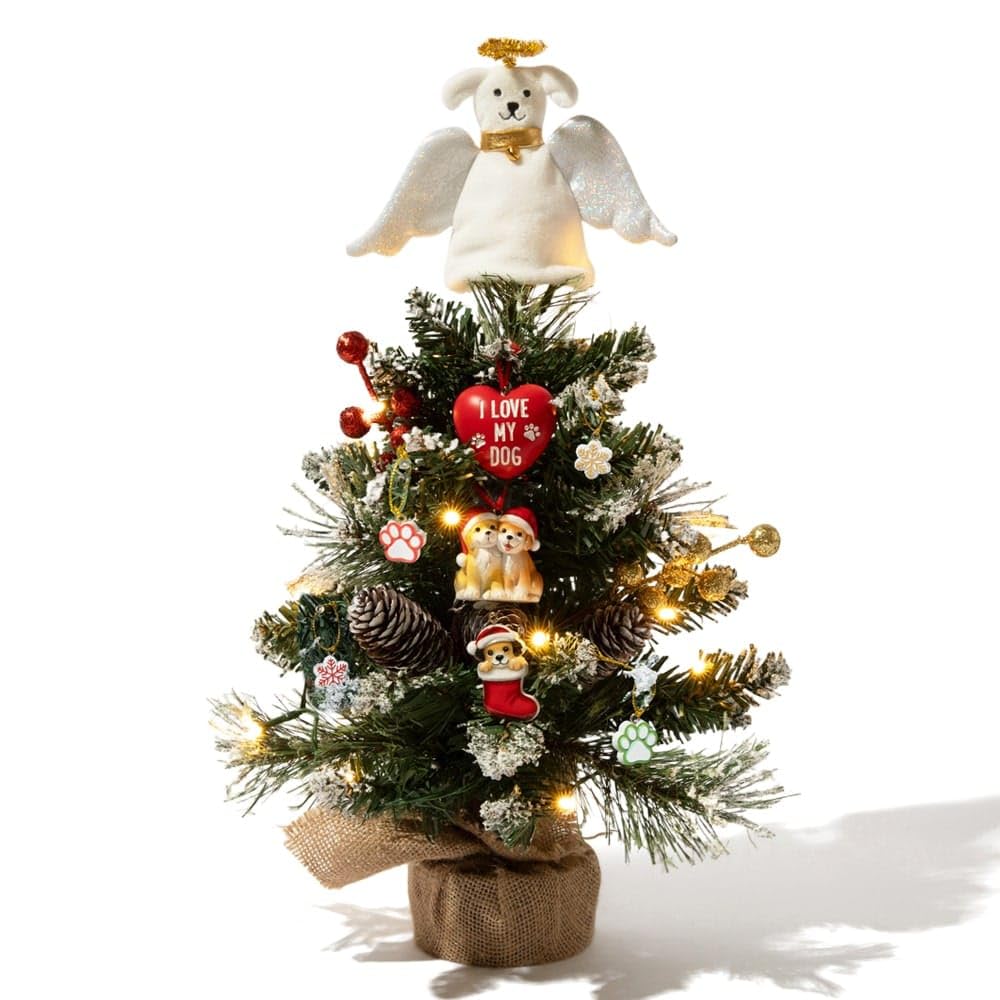 Amazon.com: Faux Christmas Tree 14″ with Lights and Dog Angel Tree ...