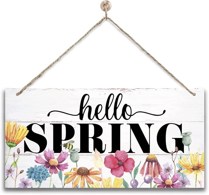 Amazon.com: Hanging Hello Spring Wood Decor Sign, Hello Spring Printed ...