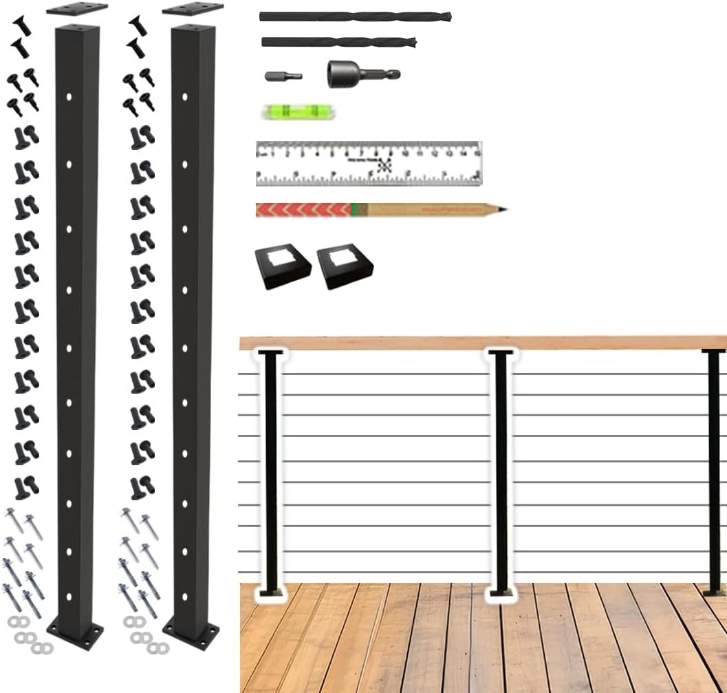 CR Fence & Rail Level Drilled Cable Railing Post, 2pcs 36 inch Powder ...