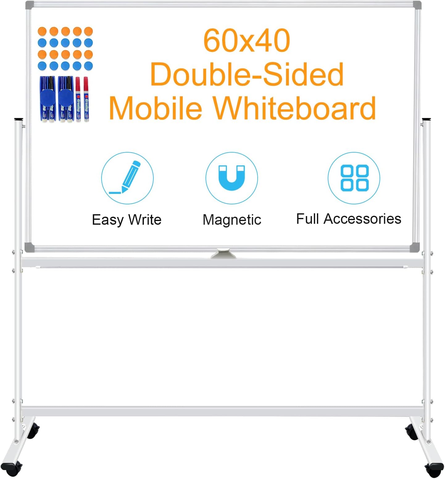 Amazon.com : Rolling Whiteboard, 48"x60" White Board with Stands ...