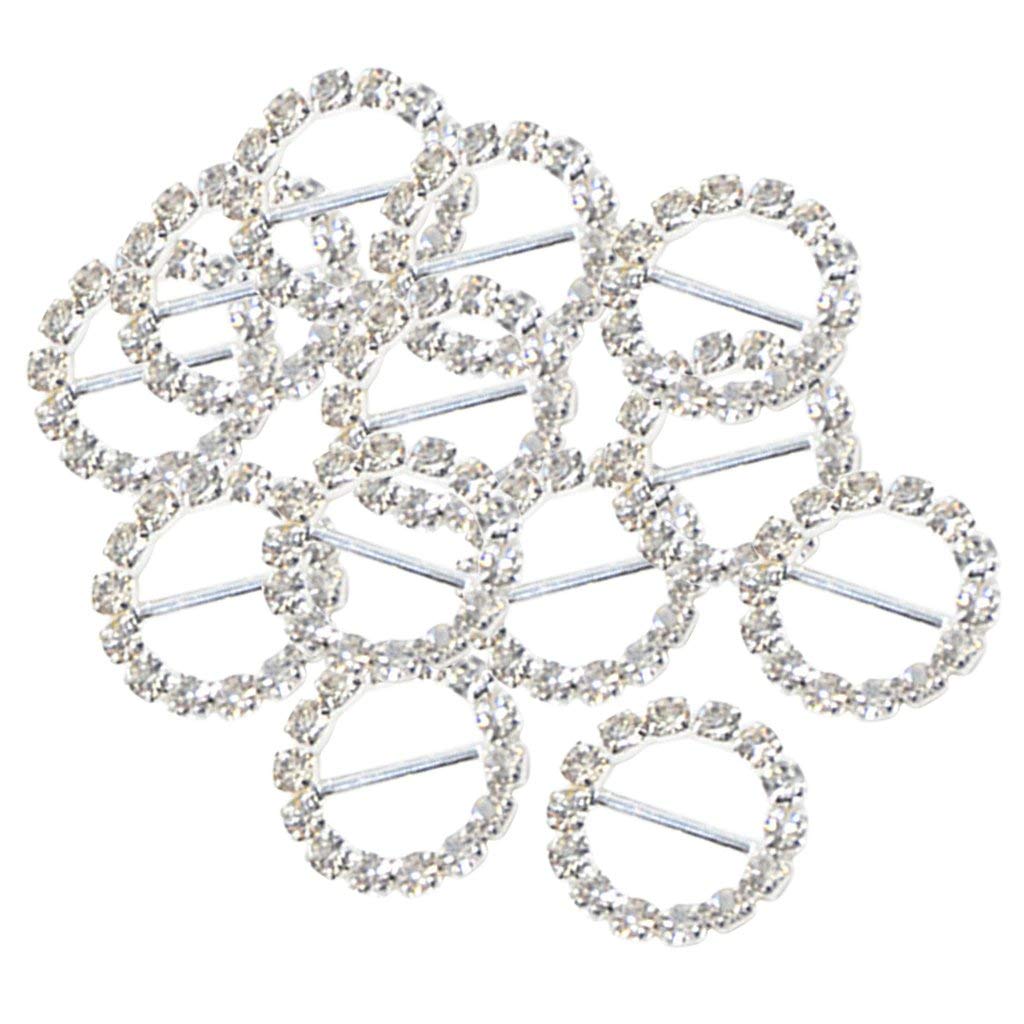 Rhinestone Ribbon Slides 5pcs/lor 50mm Double Rhinestone Round Metal