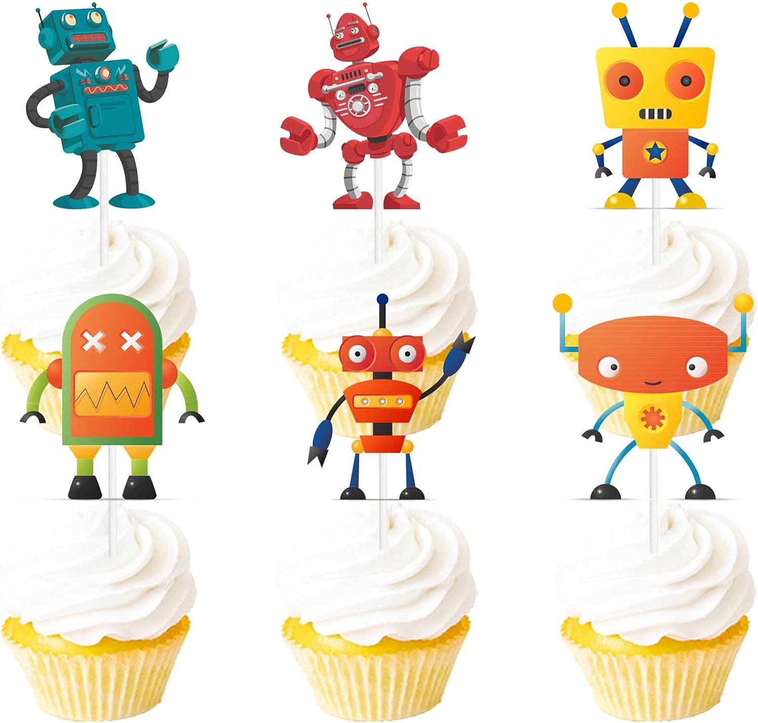 Amazon.com: 18pcs Orange Glitter Robot Dessert Cupcake Topper Baby ...