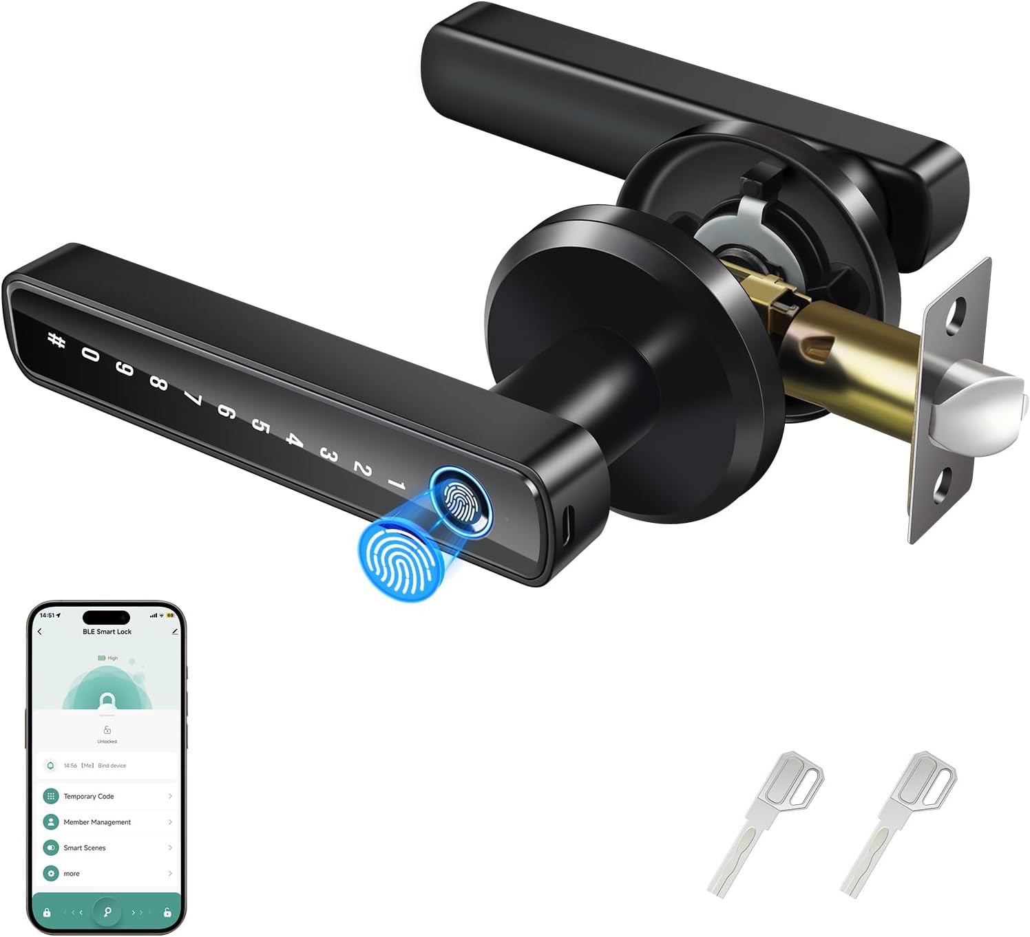 Fingerprint Door Lock,4 in 1 Smart Fingerprint Door Knob with App ...