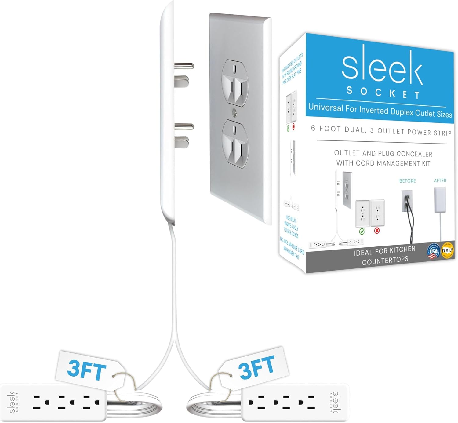 Sleek Socket Original & Patented Ultra-Thin Outlet Concealer for ...