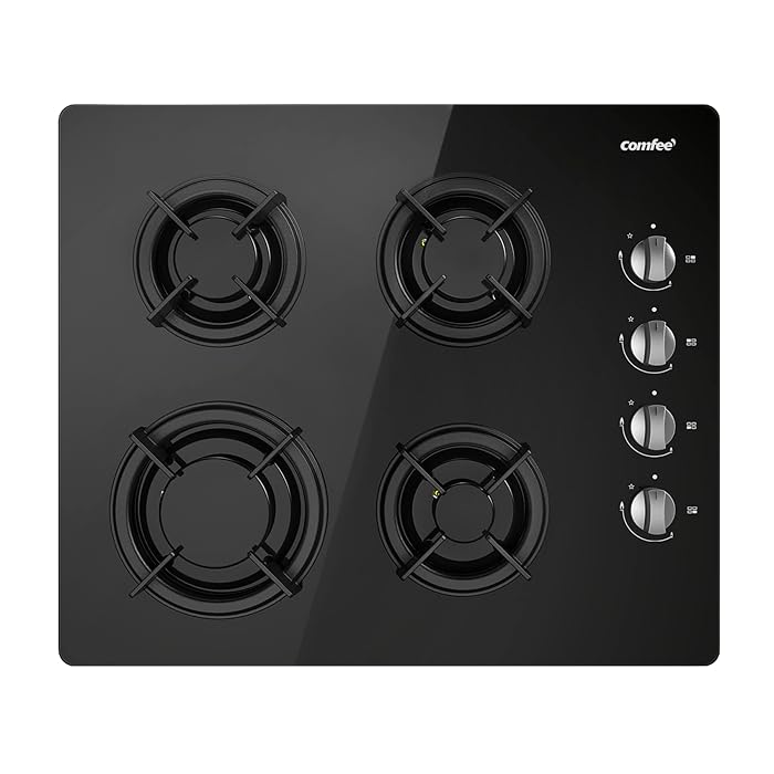 Buy COMFEE' GH403GL-60 Black Glass Gas Hob, 4 Burner Gas Hob Cooktops ...