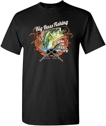 Amazon.com: Big Bass Fishing T-Shirt Living The Reel Life Fisherman ...