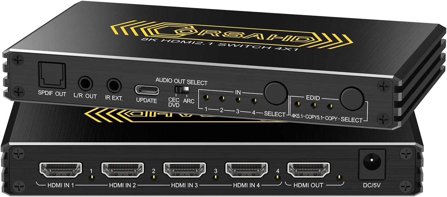 Amazon.com: CORSAHD 4K@120Hz HDMI 2.1 Switch 4 in 1 Out with Audio ...