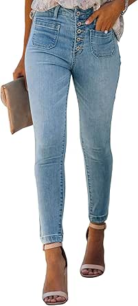 Sidefeel Women Button Up High Waist Jeans Skinny Ankle Length Denim ...