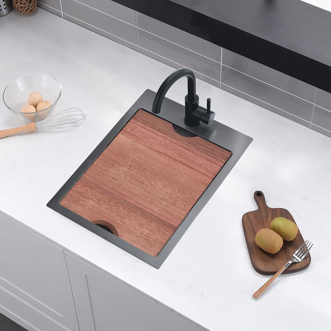 15 Inch Black Drop In Kitchen Bar Sink, Gabhar 15" x 20" Topmount Black ...