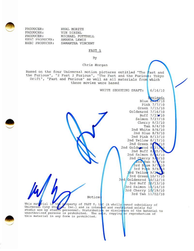 Dwayne The Rock Johnson Vin Diesel Michelle Rodriguez Cast Signed ...