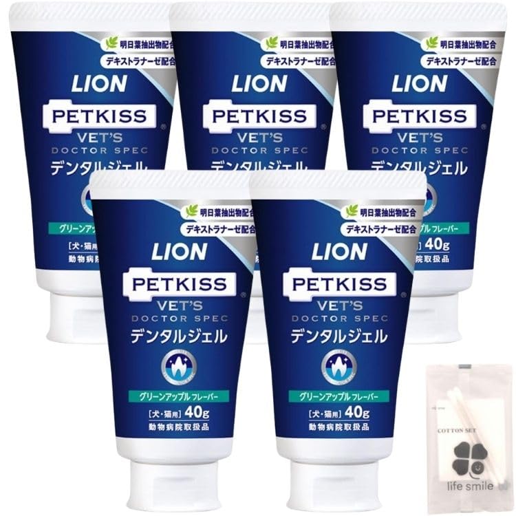 Amazon.co.jp: 【5個セット】【3種類から選べる】 PETKISS ベッツドクタースペック デンタルジェル 40g 犬猫用 オリジナルコットンセット付き (40g, 03グリーン ...