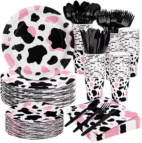Amazon.com: TWOWYHI Cow Print Tableware Set 108 Pieces Cow Print ...