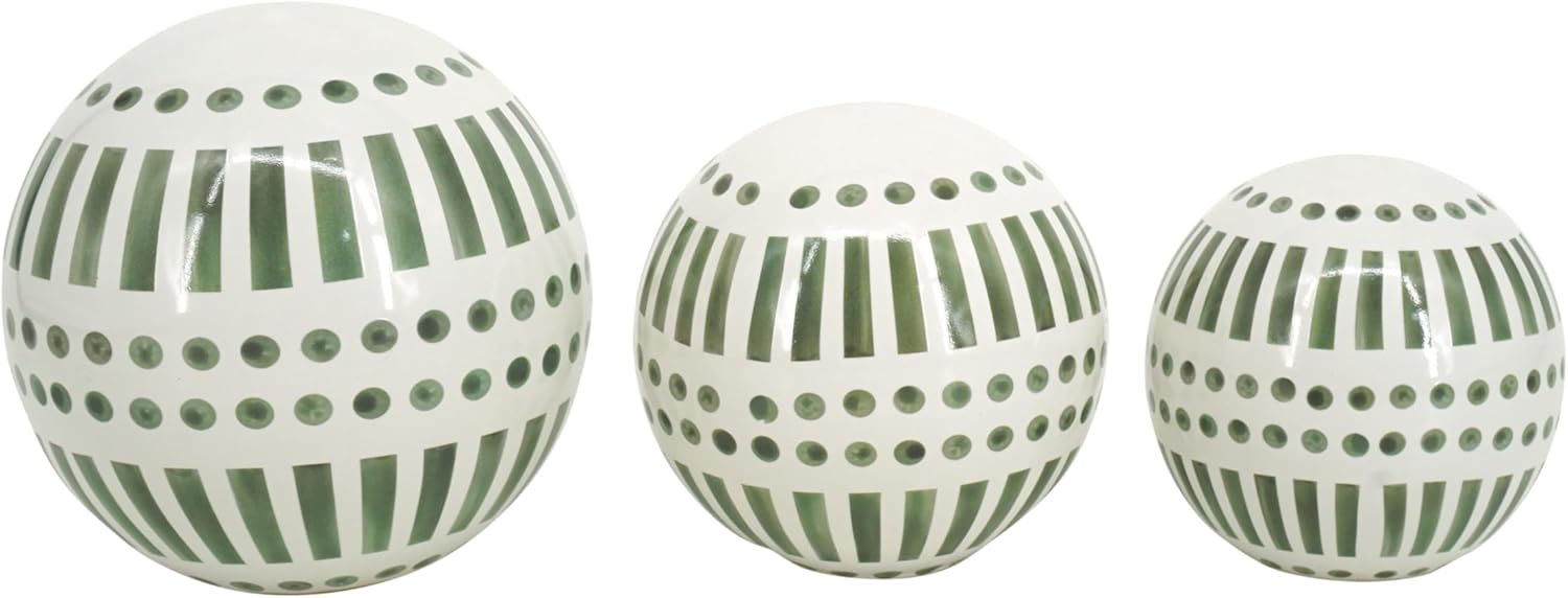 Amazon.com: Set of 3 Decorative Orbs - Contemporary White and Sage ...