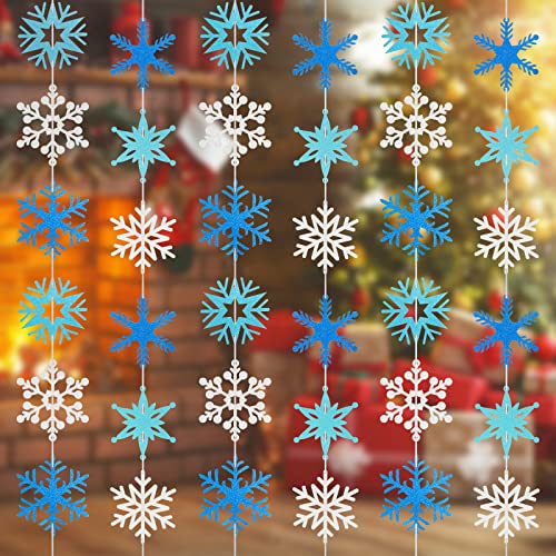 LovesTown 12PCS Winter Snowflake Decorations, Glittery Christmas ...