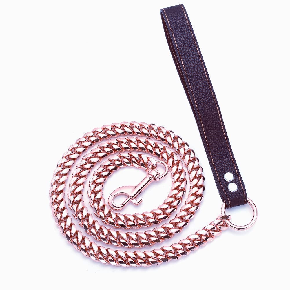 Amazon.com : RUMYPET Rose Gold Dog Chain Leash 10MM 14MM Curb Cuban ...