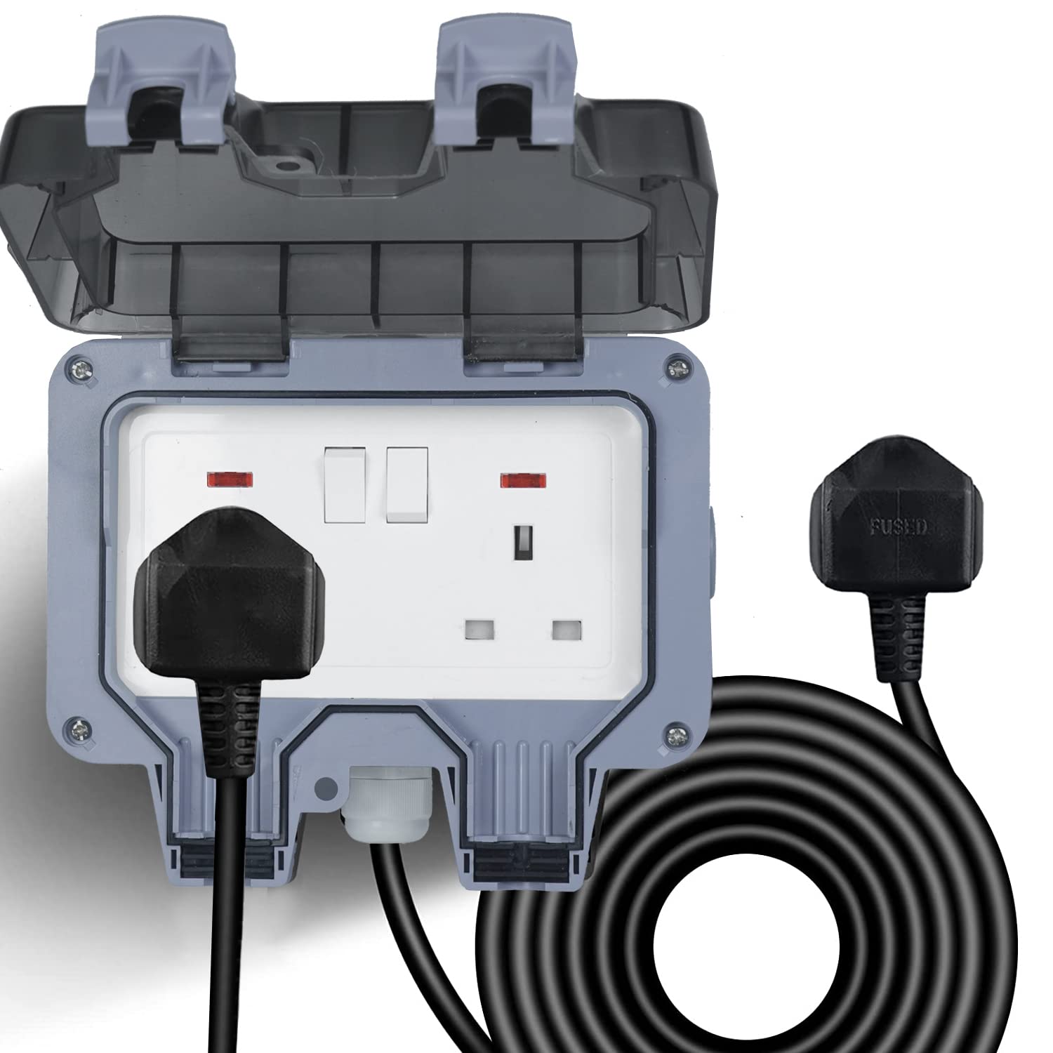 Weatherproof Outdoor Sockets with 3M/9.8FT Extension Cable, RHM 2-Gang ...