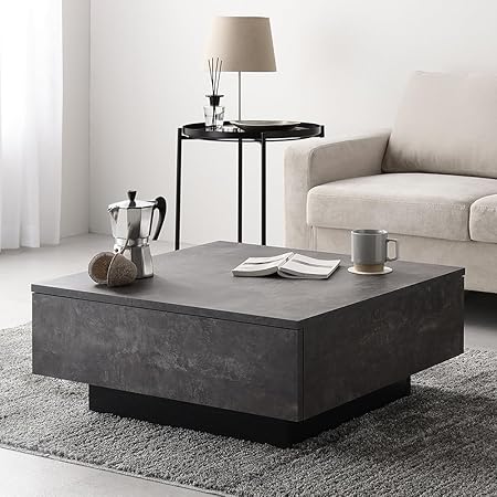 Amazon.co.jp: RASIK ローテーブル 引き出し2杯 収納付き 正方形 約幅70×奥行70cm×高さ31㎝ ストーングレー センター リビング お客様組立 Solwyn ソル ...